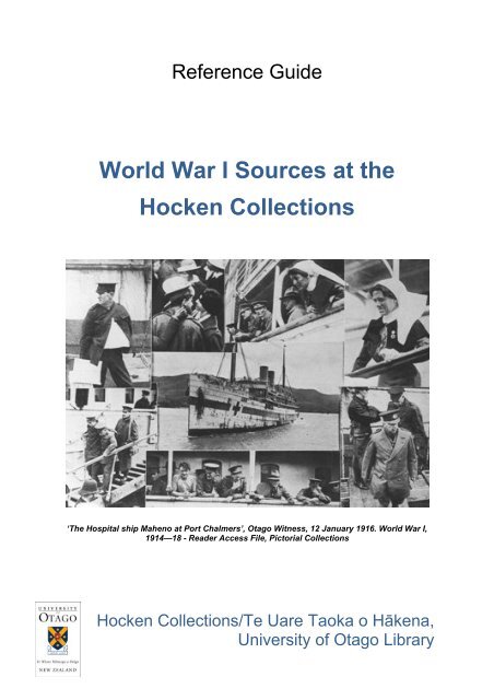 World War I Sources at the Hocken Collections - University of Otago