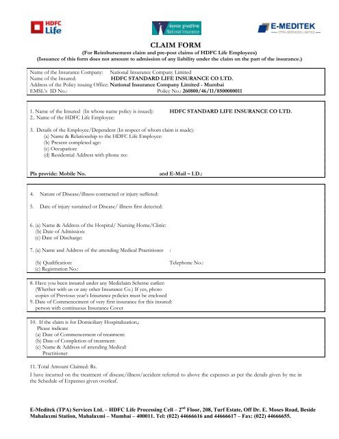 CLAIM FORM - E-Meditek TPA