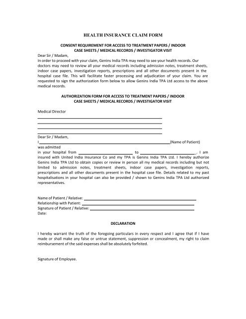 HEALTH INSURANCE CLAIM FO