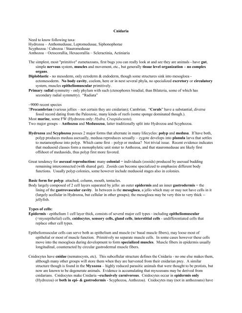 Lecture Notes 3: Cnidaria