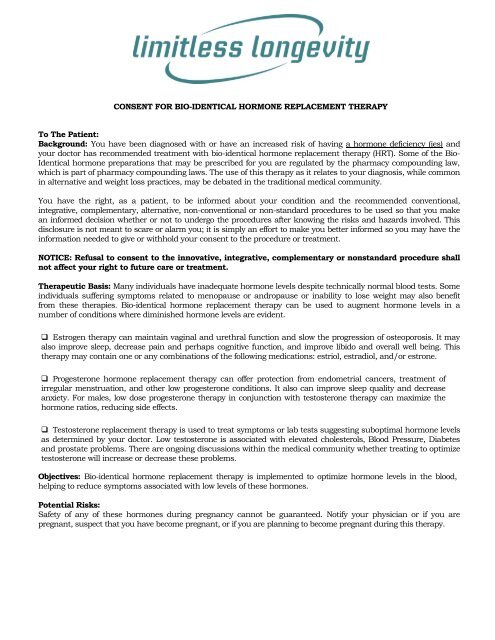 CONSENT FOR BIO-IDENTICAL HORMONE REPLACEMENT ...