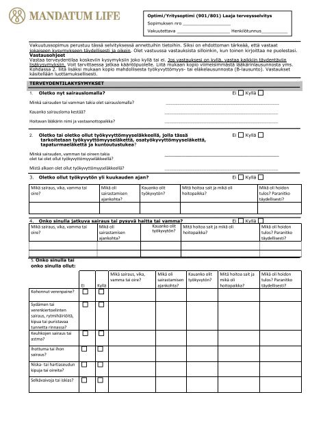 Laaja terveysselvitys - Mandatum Life