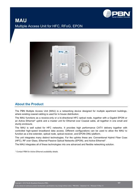 Multiple Access Unit for HFC, RFoG, EPON - Taltechnologies