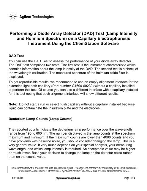 Performing a Diode Array Detector (DAD) Test(Lamp Intensity and ...