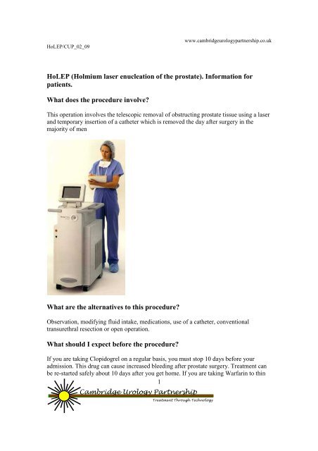 HoLEP (Holmium laser enucleation of the prostate). - Cambridge ...