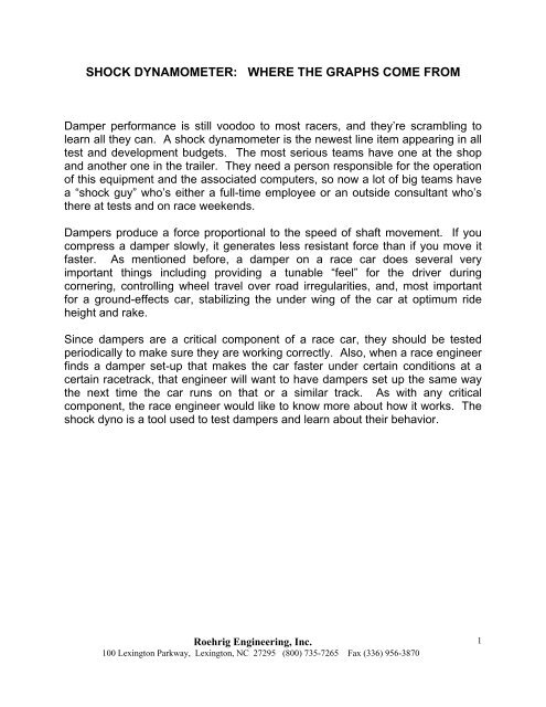 shock dynamometer: where the graphs come from - Roehrig ...