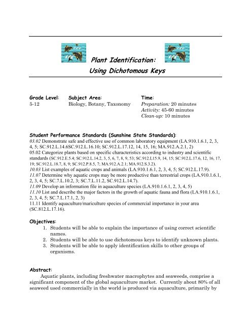 Plant Identification: Using Dichotomous Keys