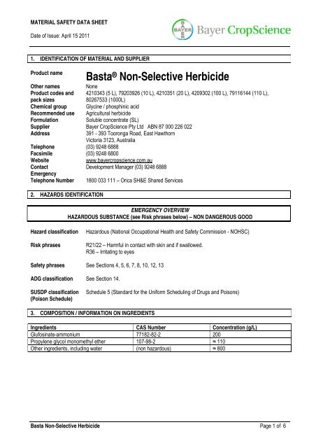 Basta® Non-Selective Herbicide - Bayer CropScience