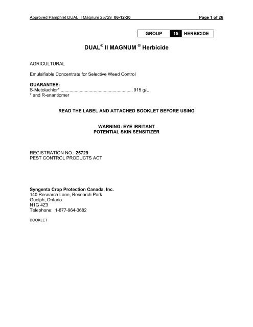 DUAL ® II MAGNUM ® Herbicide - DuPont