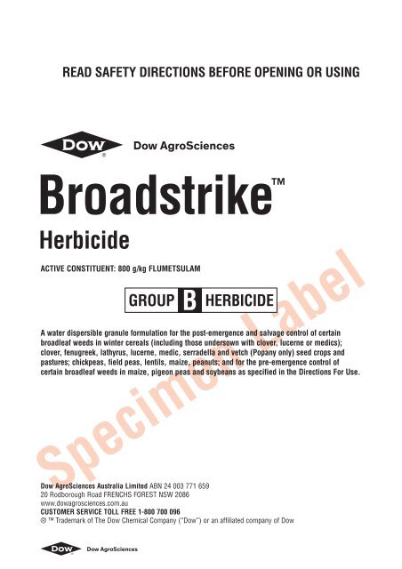 Broadstrike Herbicide label - Pest Genie