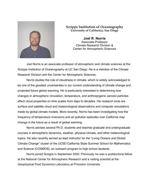 Scripps Institution of Oceanography Joel R. Norris