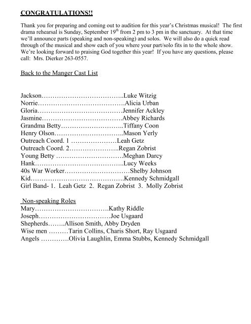CONGRATULATIONS!! Back to the Manger Cast List Jackson ...