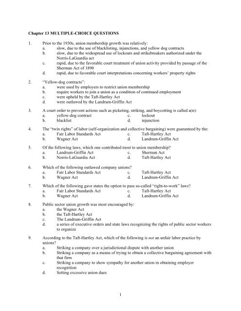 1 Chapter 13 MULTIPLE-CHOICE QUESTIONS 1. Prior to the 1930s ...