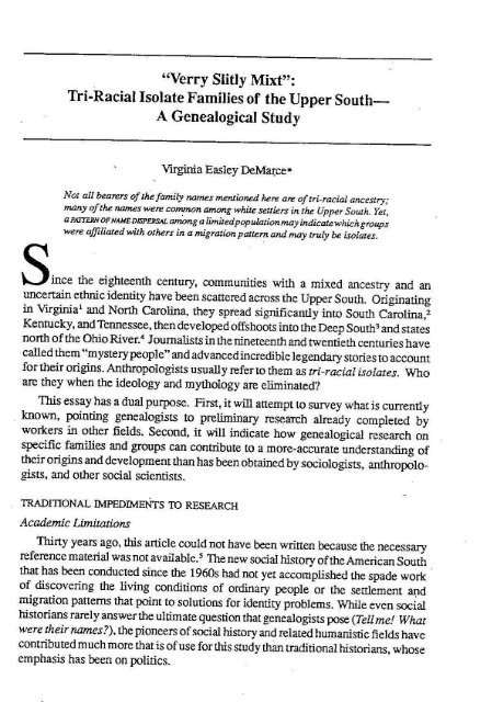 Verry Slitly Mixt - Tri Racial Isolates Of The - Jack Goins Research