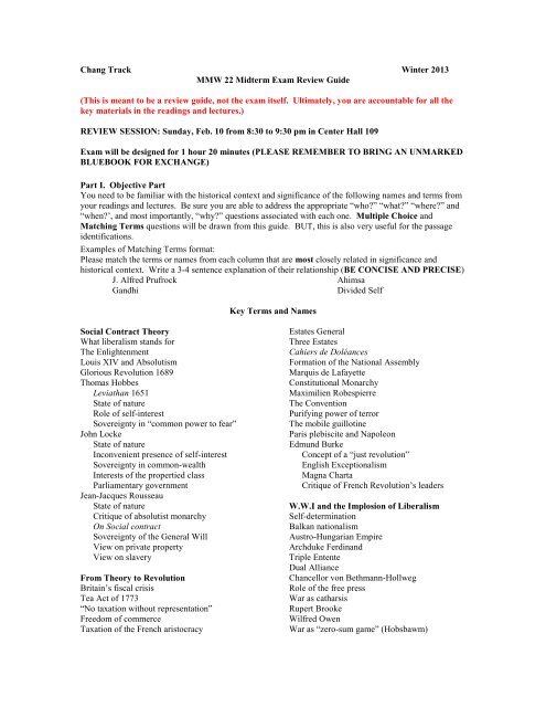 Chang Track Winter 2013 MMW 22 Midterm Exam Review Guide ...