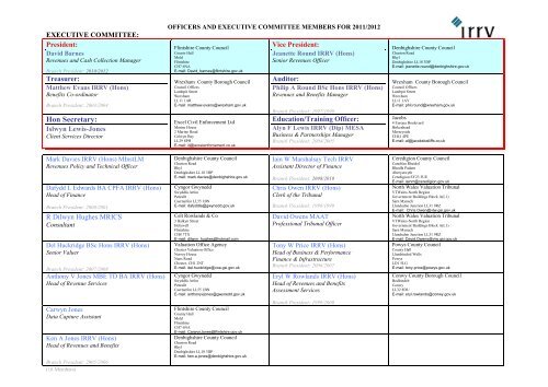 Latest Officers and Executive Committee Members list - IRRV ...