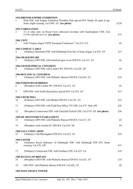 Catalogue - Brian Reeve Stamp Auctions