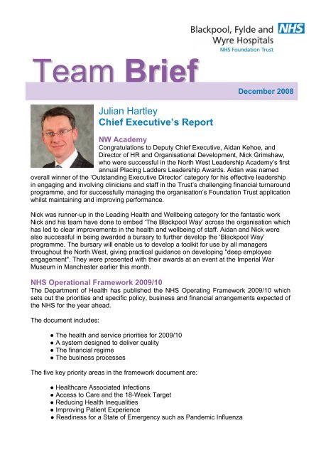 Team Brief - Blackpool, Fylde and Wyre Hospitals NHS Foundation ...