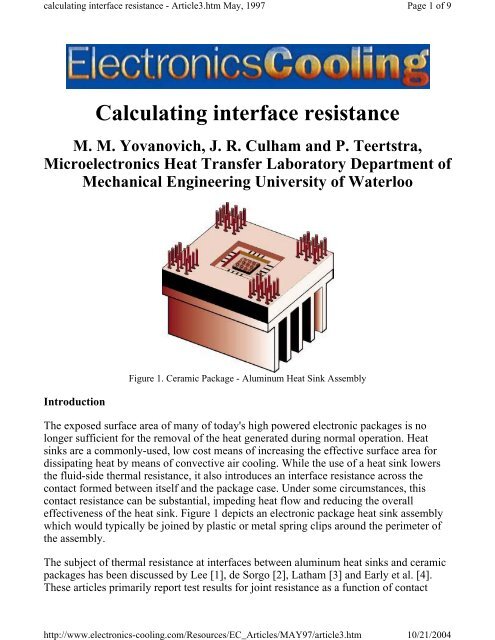 Calculating interface resistance - Microelectronics Heat Transfer ...