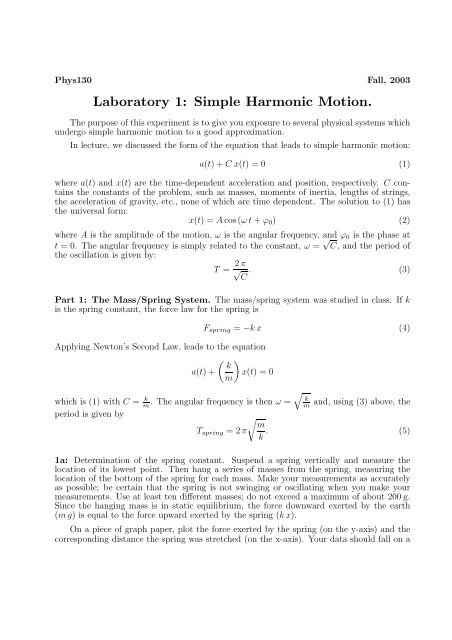 Laboratory 1: Simple Harmonic Motion. - Physics