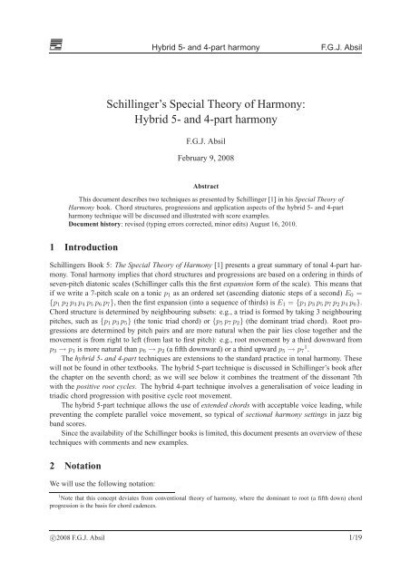 Schillinger's Special Theory of Harmony: Hybrid ... - Frans Absil Music