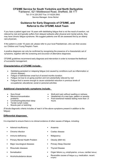 CFS/ME Service for South Yorkshire and North Derbyshire - Leger ME