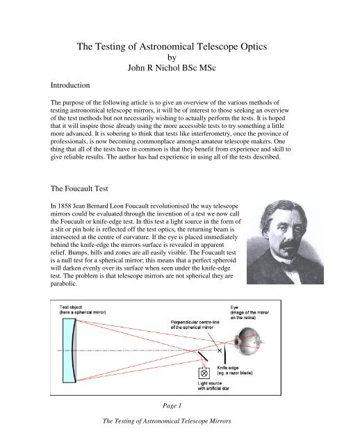 The Testing of Astronomical Telescope Optics - Nichol Optical