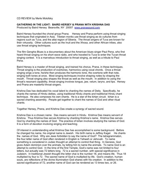 CD REVIEW by Merle Molofsky GATHERING IN THE LIGHT ... - IFPE