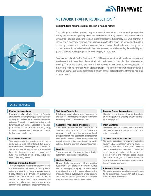 NETWORK TRAFFIC REDIRECTION - Roamware