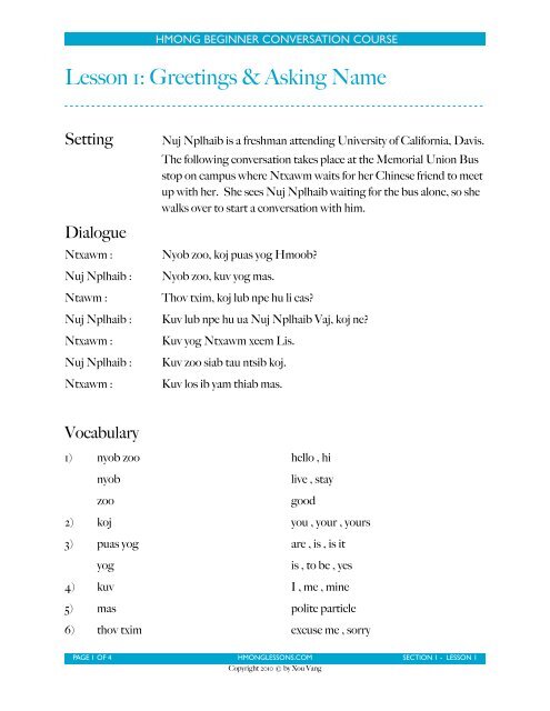 BC Lesson 1 - learn hmong lessons & traditions