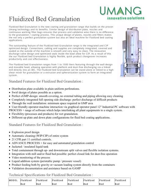 to download Fluidized Bed Granulation as - Umang Pharmatech