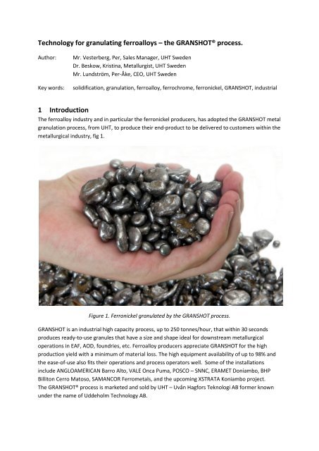Technology for granulating ferroalloys – the GRANSHOT ... - UHT
