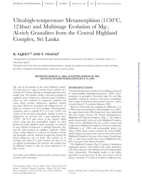 Ultrahigh-temperature Metamorphism - Journal of Petrology