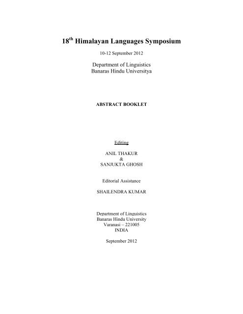 Abstract booklet - Himalayan Languages Symposium