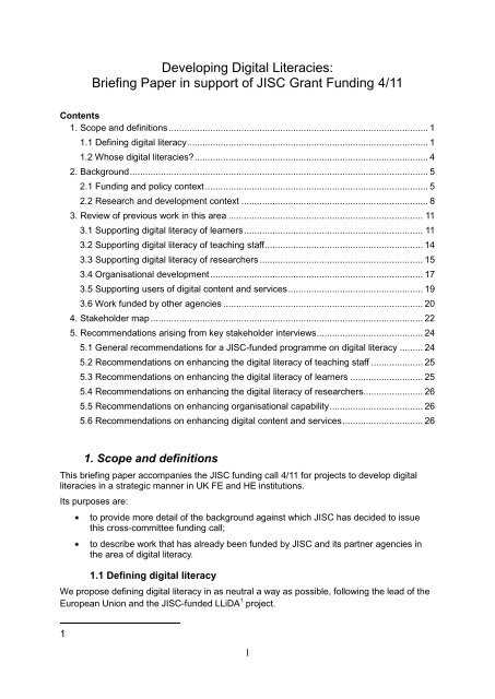 Developing Digital Literacies: Briefing Paper in support of JISC ...