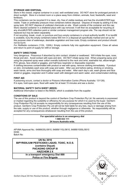 STORAGE AND DISPOSAL Stor