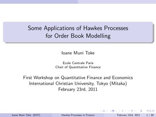 Some Applications of Hawkes Processes for Order Book Modelling