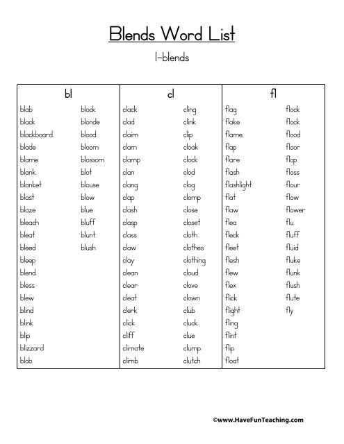 L Blends Word List Have Fun Teaching L Blends Word List Have Fun Teaching