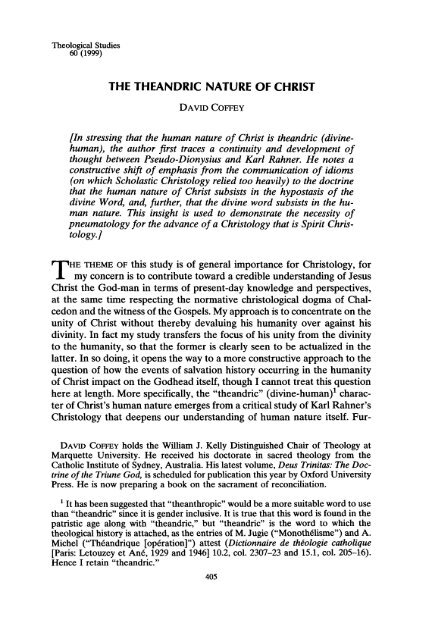 THE THEANDRIC NATURE OF CHRIST - Theological Studies