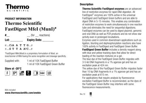FastDigest MfeI (MunI) - Product Information - Thermo Scientific