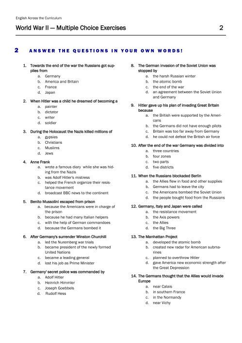 World War II — Multiple Choice Exercises 1 1 - English-Online
