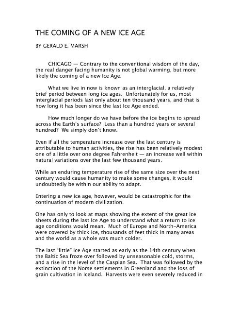 the coming of a new ice age (pdf - Gerald E. Marsh