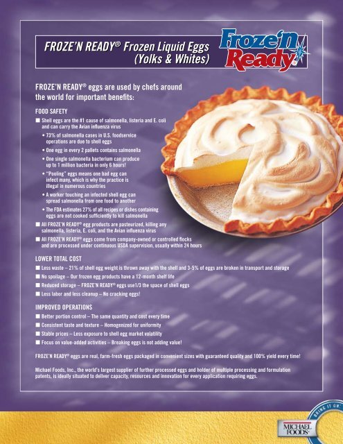 FROZE'N READY® Frozen Liquid Eggs - Michael Foods