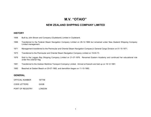 M.V. “OTAIO” - Rakaia