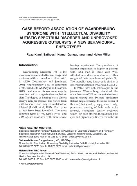 Case Report Association Of Waardenburg Syndrome With Bjdd