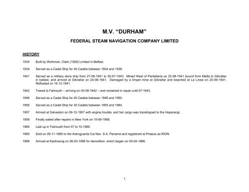 M.V. “DURHAM” - Rakaia
