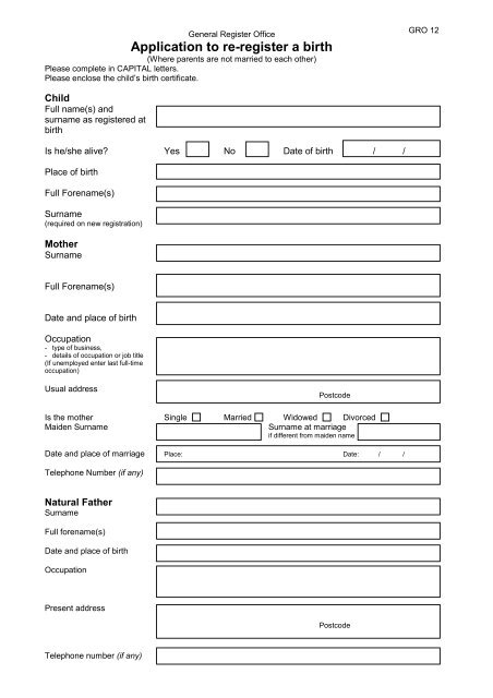 Application to re-register a birth - form GRO - NIDirect