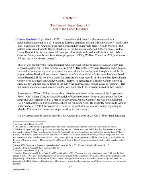 Chapter III The Line of Hance Hendrick II Son of the Hance Hendrick