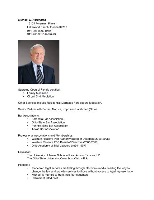 Michael S. Harshman 16105 Foremast Place ... - Impact Mediation