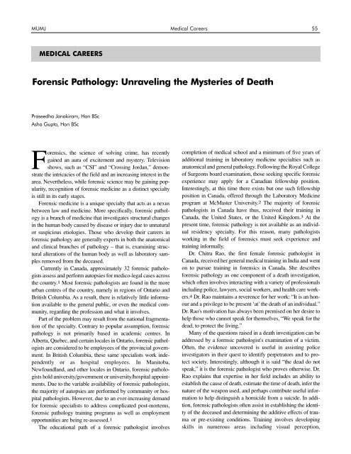 Forensic Pathology: Unraveling the Mysteries of Death - McMaster ...
